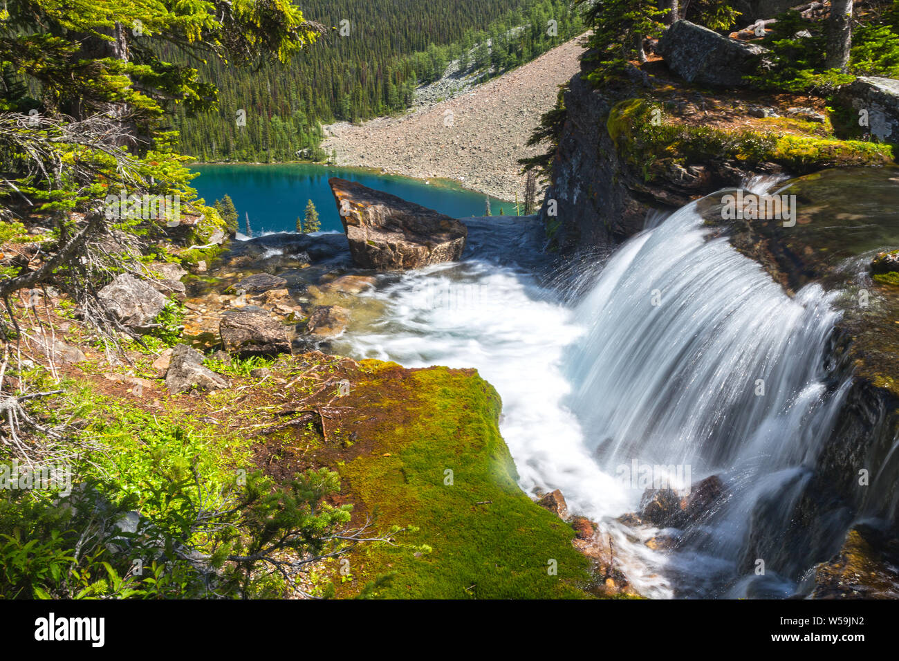 Beautiful Cascading Waterfall Falling Water Stream Green Moss Above ...