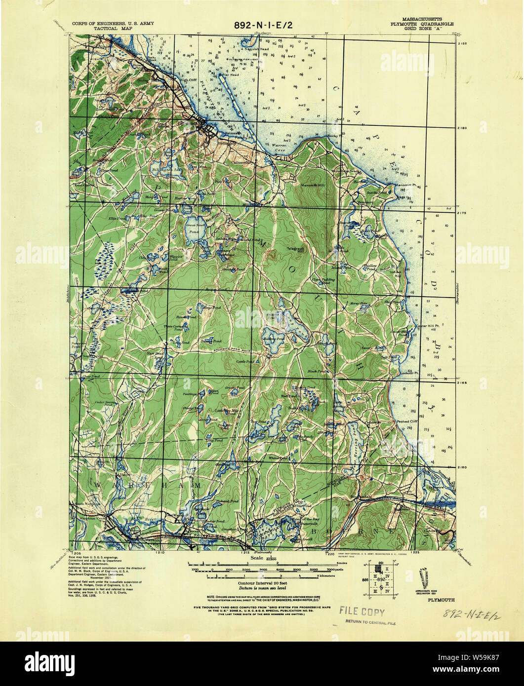 Massachusetts USGS Historical Topo Map MA Plymouth 352947 1943 62500 ...