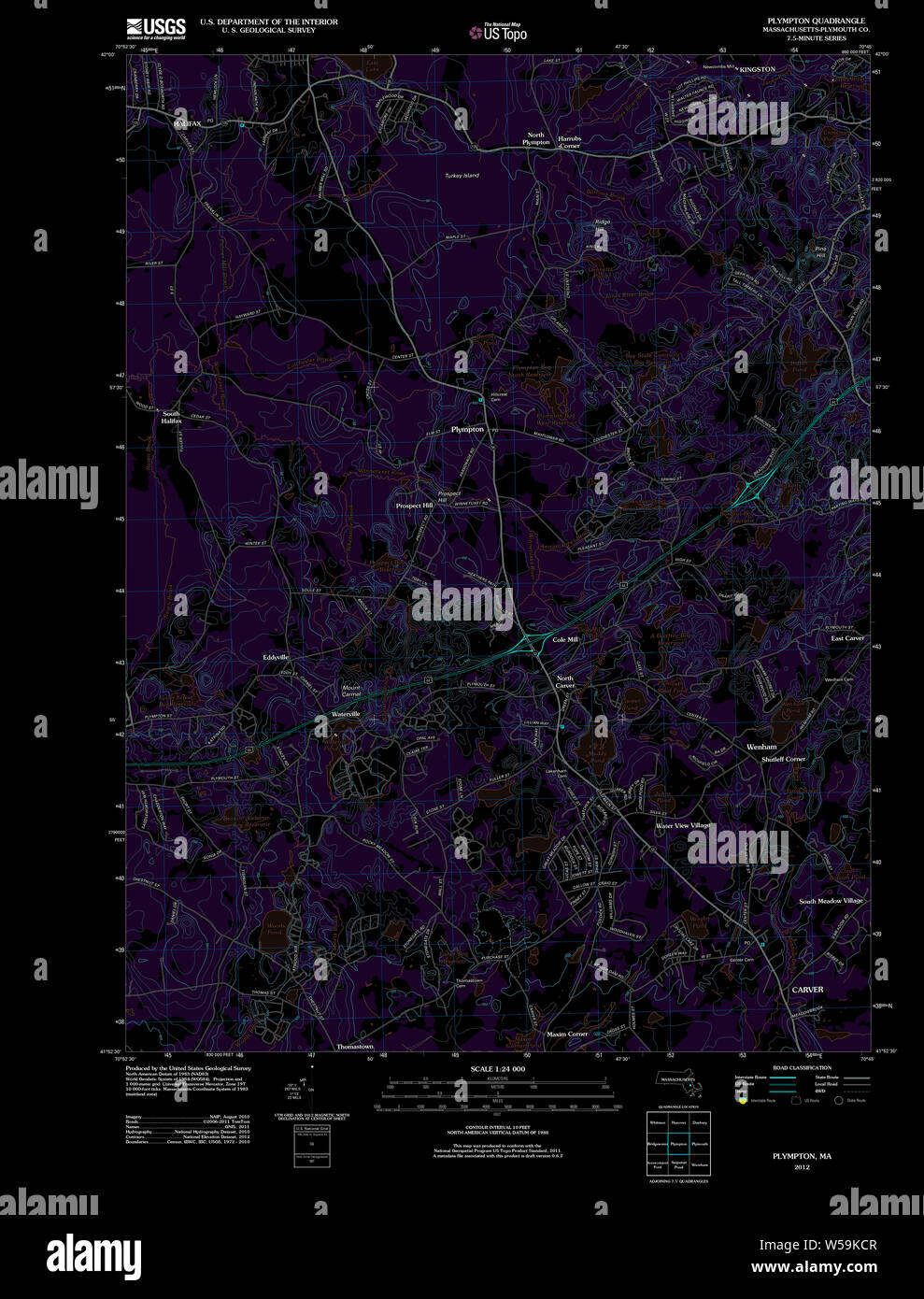 Massachusetts USGS Historical Topo Map MA Plympton 20120522 TM Inverted ...