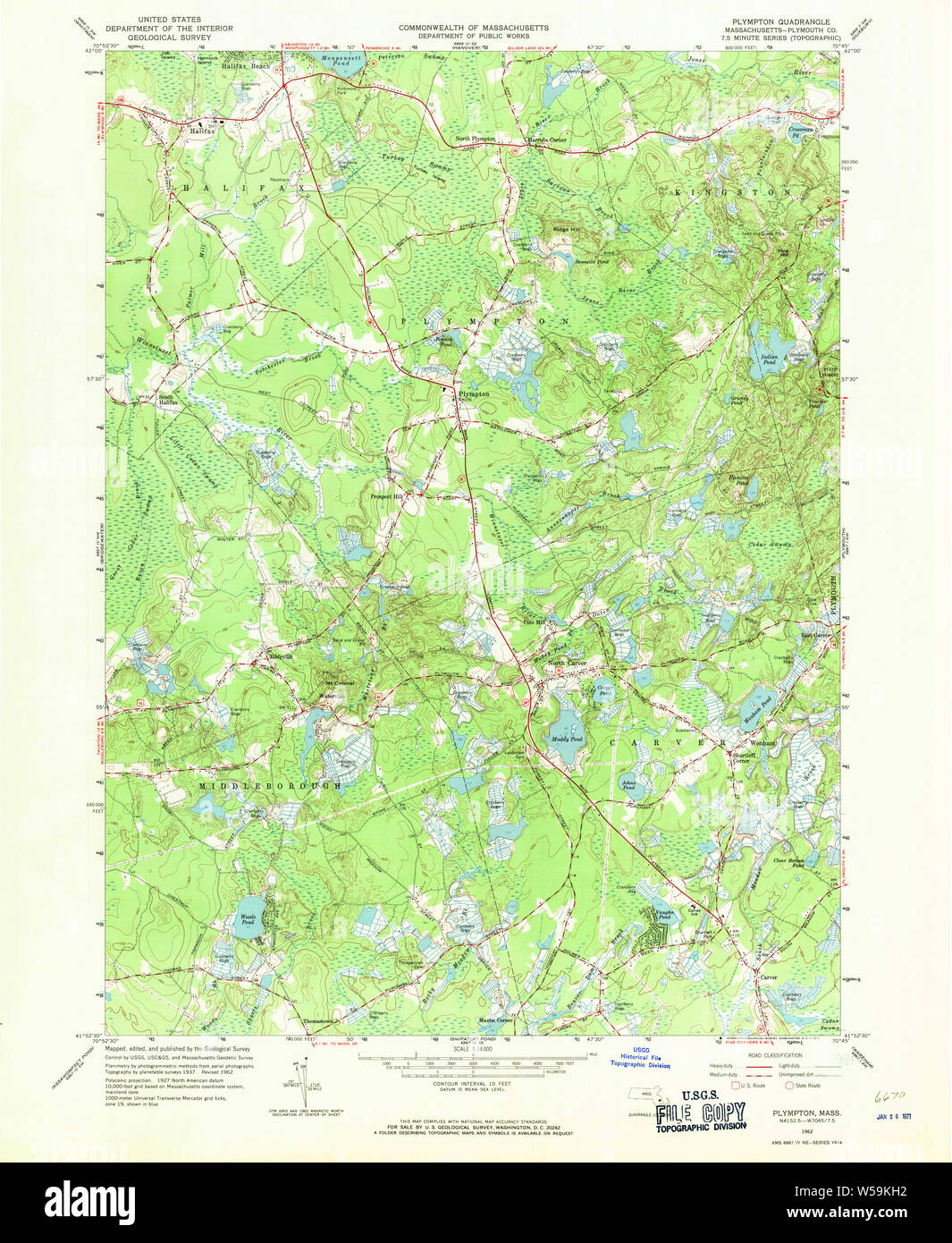 Massachusetts USGS Historical Topo Map MA Plympton 350485 1962 24000 ...