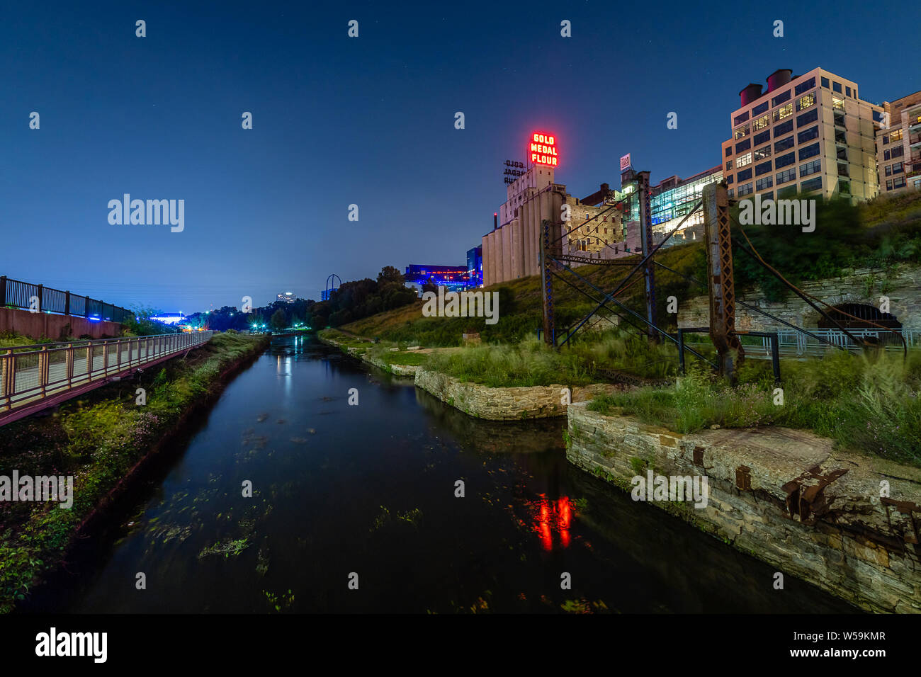 Mill Ruins Park at Night Stock Photo - Alamy