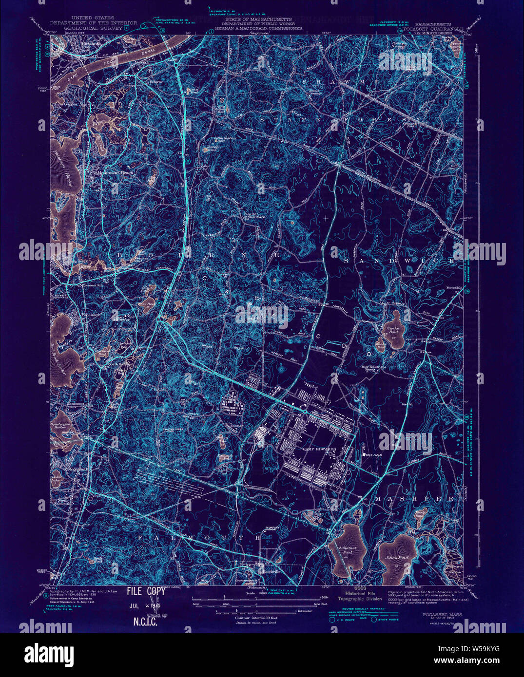 Massachusetts USGS Historical Topo Map MA Pocasset 352097 1943 31680 ...