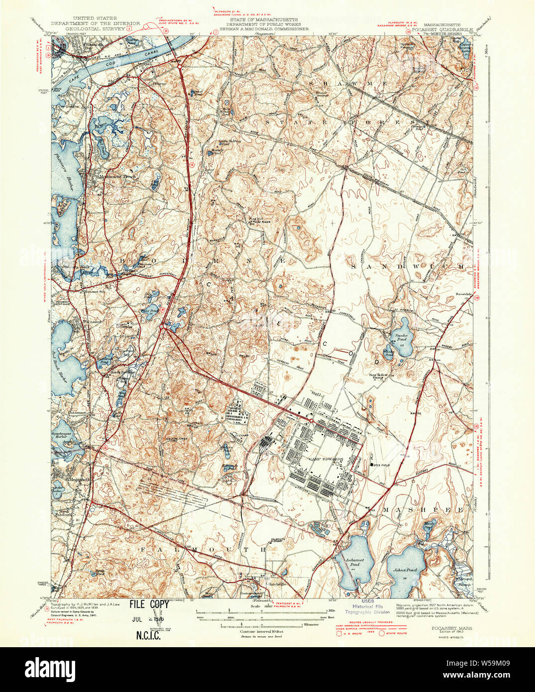 Massachusetts USGS Historical Topo Map MA Pocasset 352097 1943 31680 ...