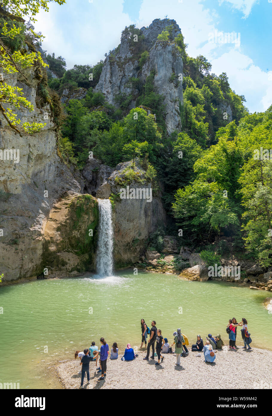 Pinarbasi, Kastamonu/Turkey-June 30 2019: People enjoy in waterfall ...