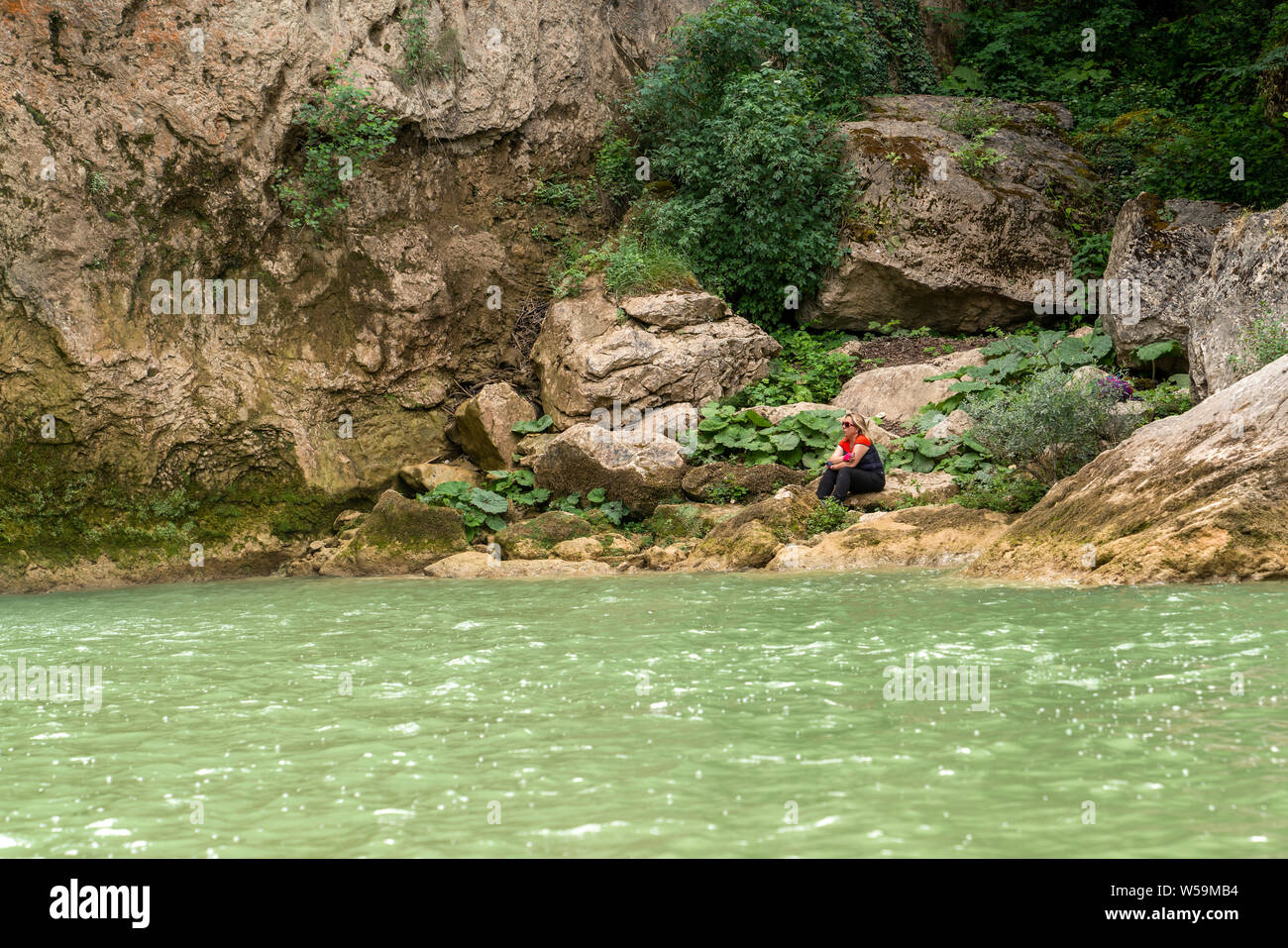 Pinarbasi, Kastamonu/Turkey-June 30 2019: Girl sitting and enjoying ...