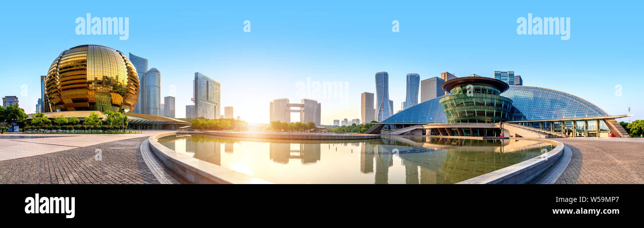 Panorama of the city square and modern architecture, Hangzhou, China ...