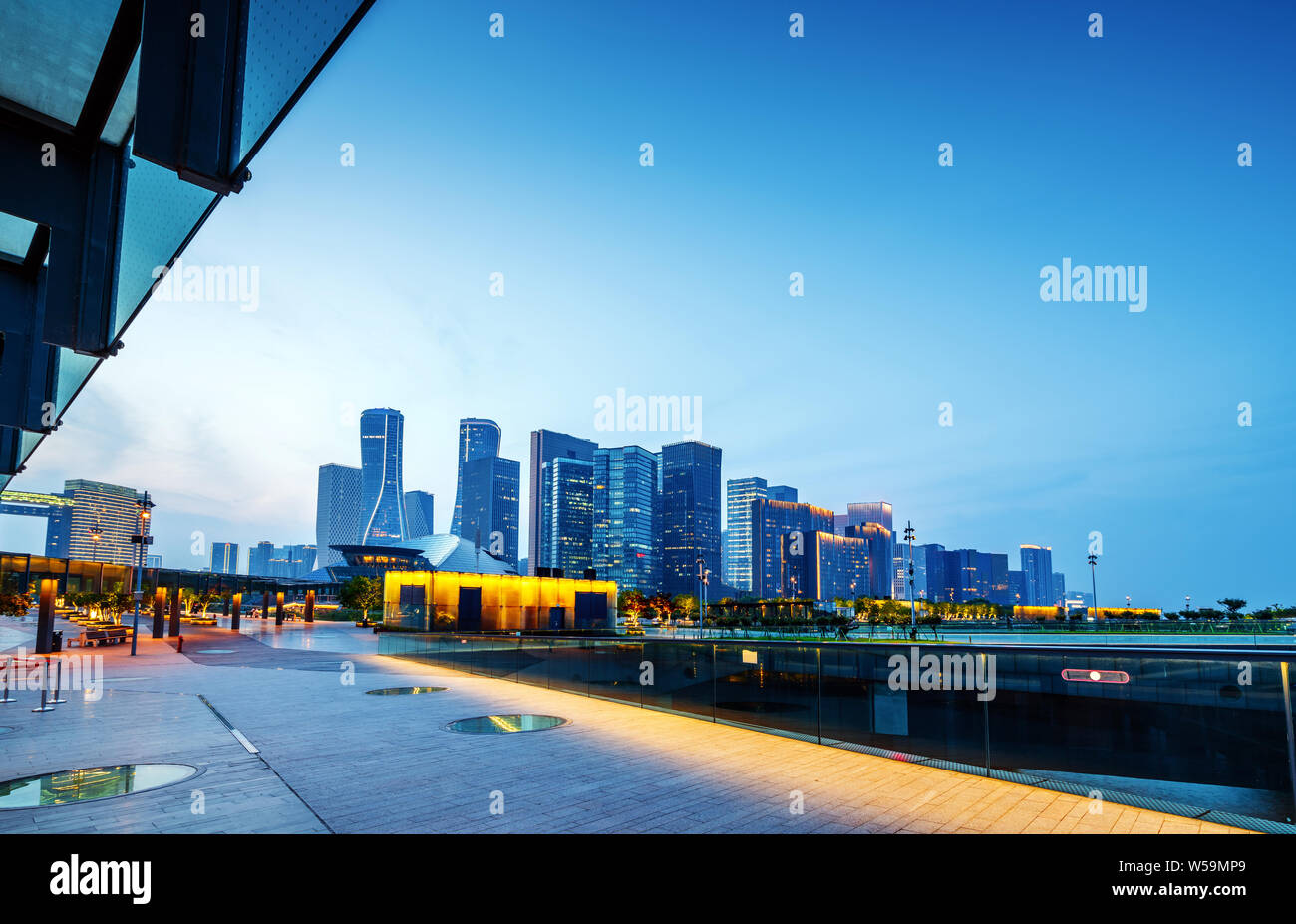 Architectural night view, Hangzhou, China Qianjiang New City CBD Stock ...