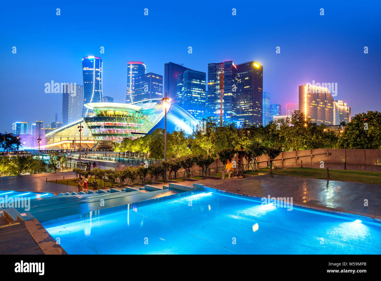 Architectural night view, Hangzhou, China Qianjiang New City CBD Stock ...