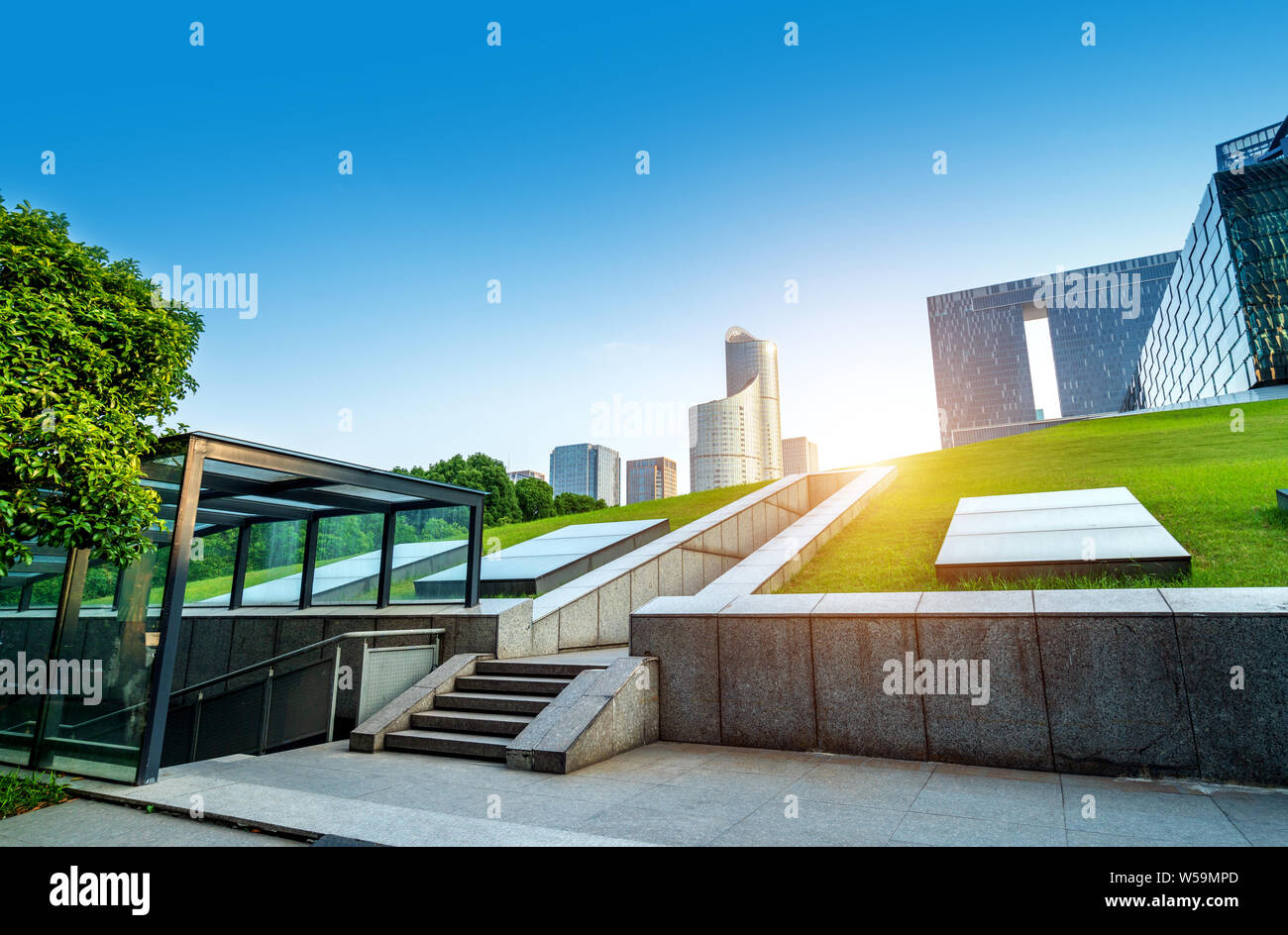 High-rise buildings near the lawn, Hangzhou, China Stock Photo - Alamy