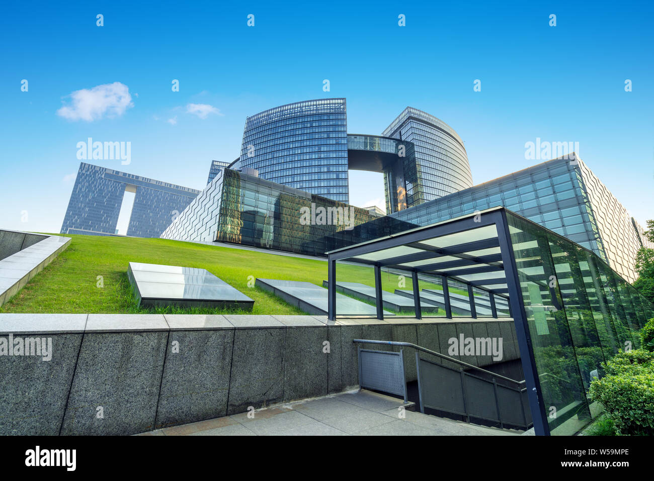 High-rise buildings near the lawn, Hangzhou, China Stock Photo - Alamy