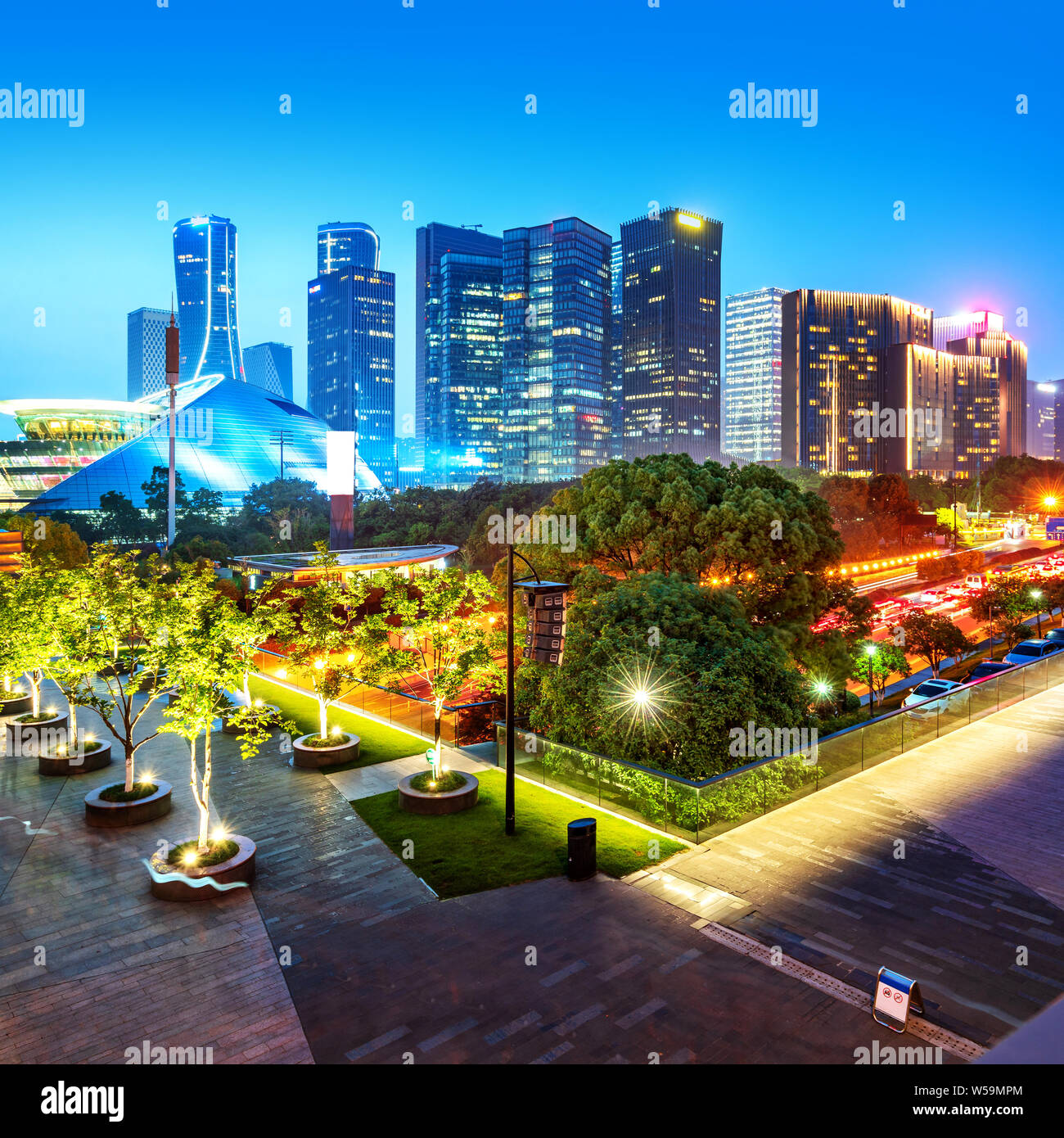 Architectural night view, Hangzhou, China Qianjiang New City CBD Stock ...