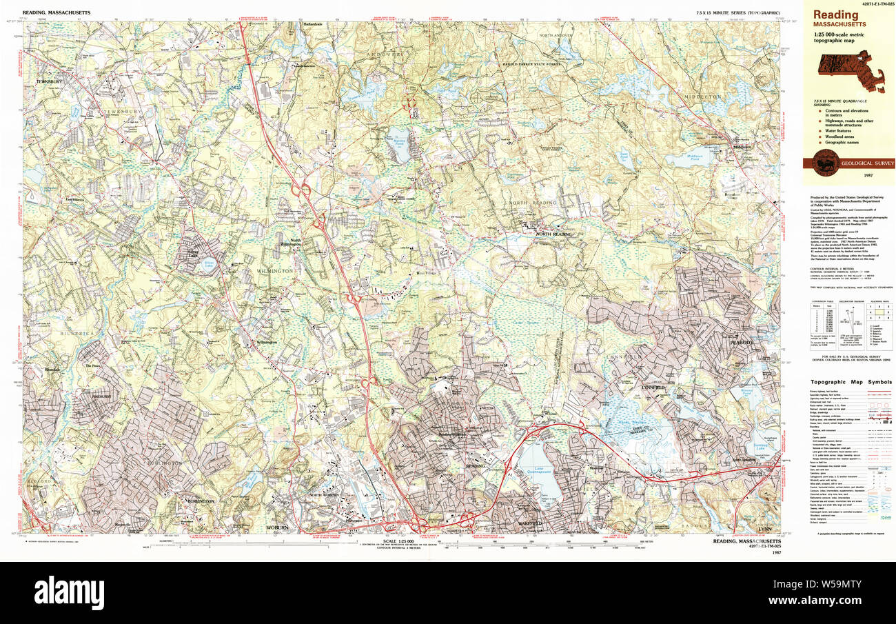 Massachusetts USGS Historical Topo Map MA Reading 351250 1987 25000 ...