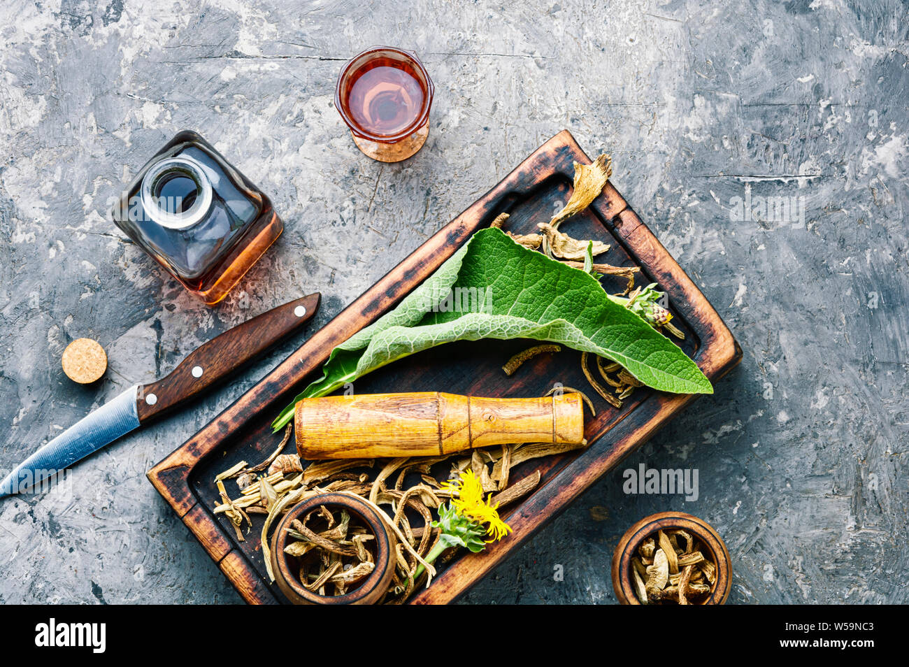 Roots and rhizomes of elecampane.Medicinal plant inula.Preparation of ...