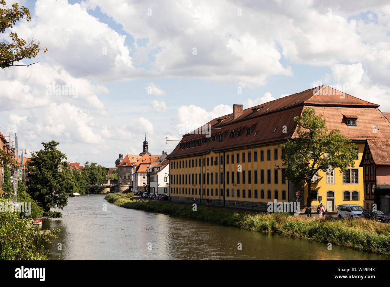 Looking down the Regnitz river toward the Altstadt (old town) and ...