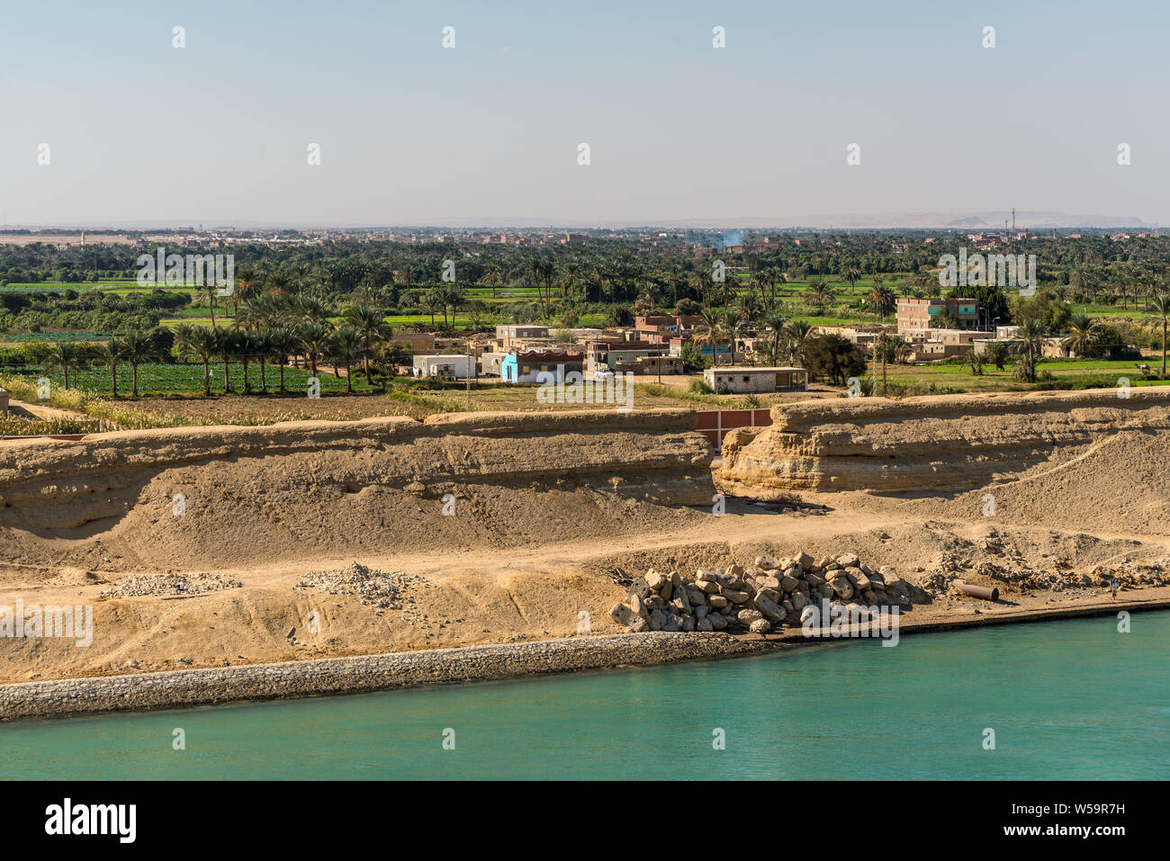 Suez, Egypt - November 5, 2017: Typical Suez canal landscape, farm land ...