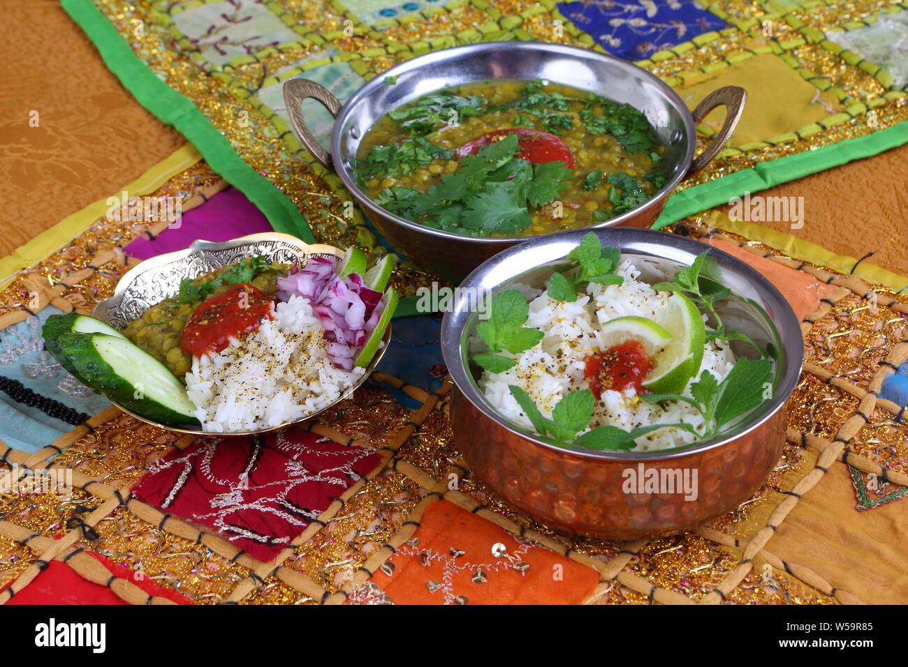 Basmati rice and lentil soup with cilantro and lime Stock Photo - Alamy