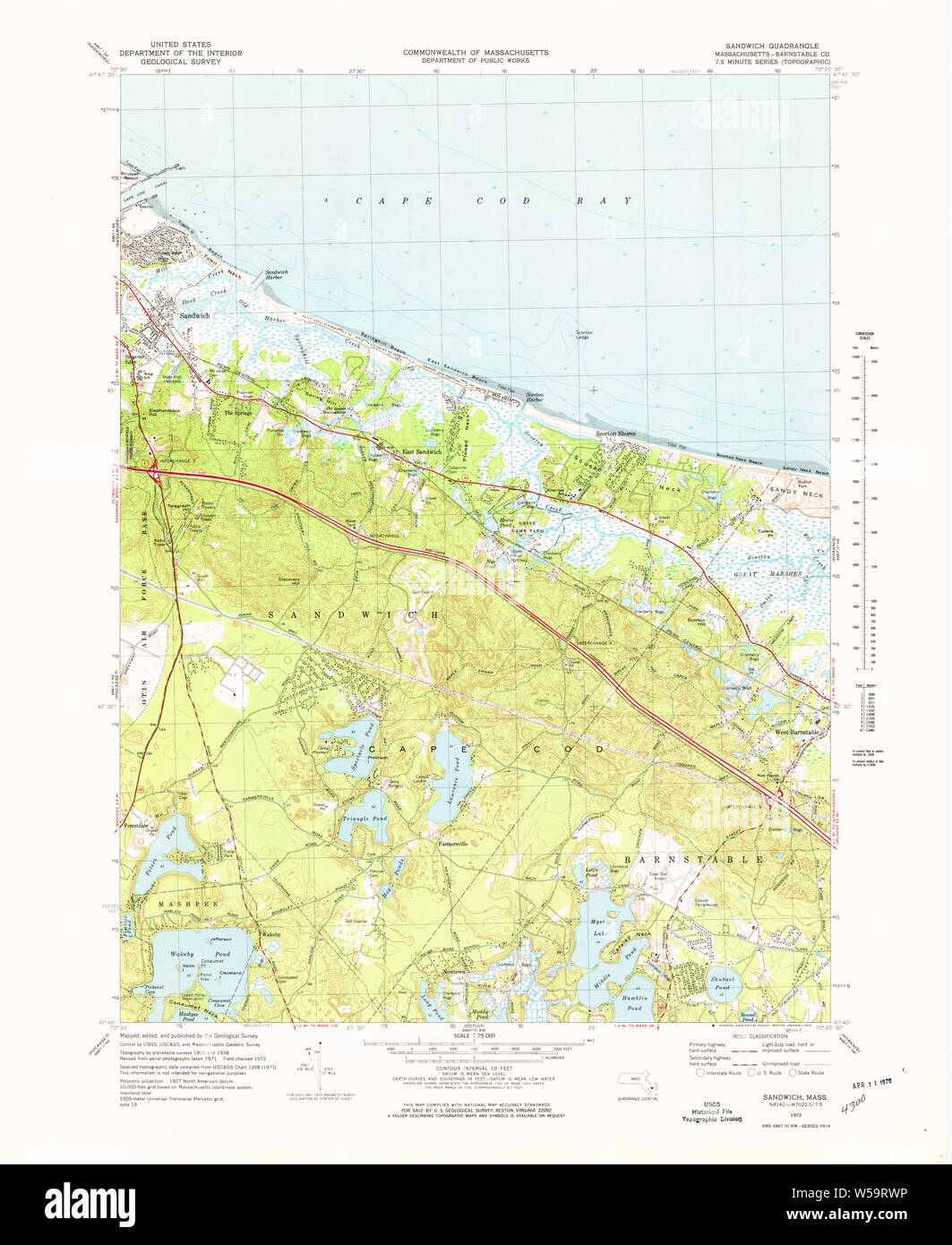 Massachusetts USGS Historical Topo Map MA Sandwich 351275 1972 25000 ...