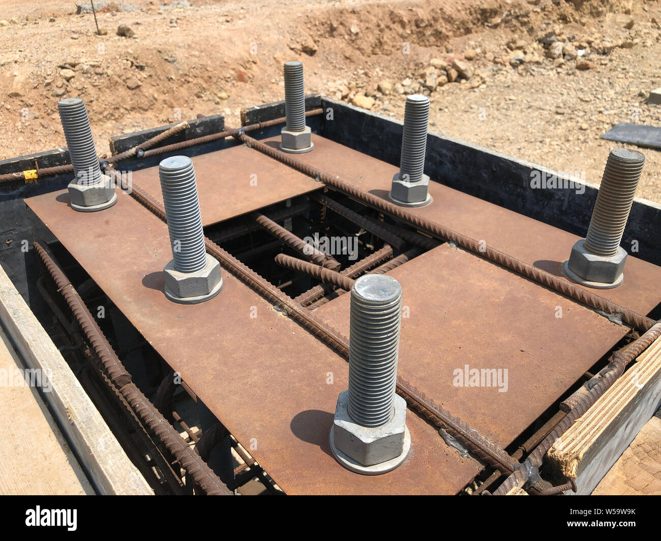 Formwork and reinforcement of concrete reinforced foundation with metal ... Formwork and reinforcement of concrete reinforced foundation with metal ...