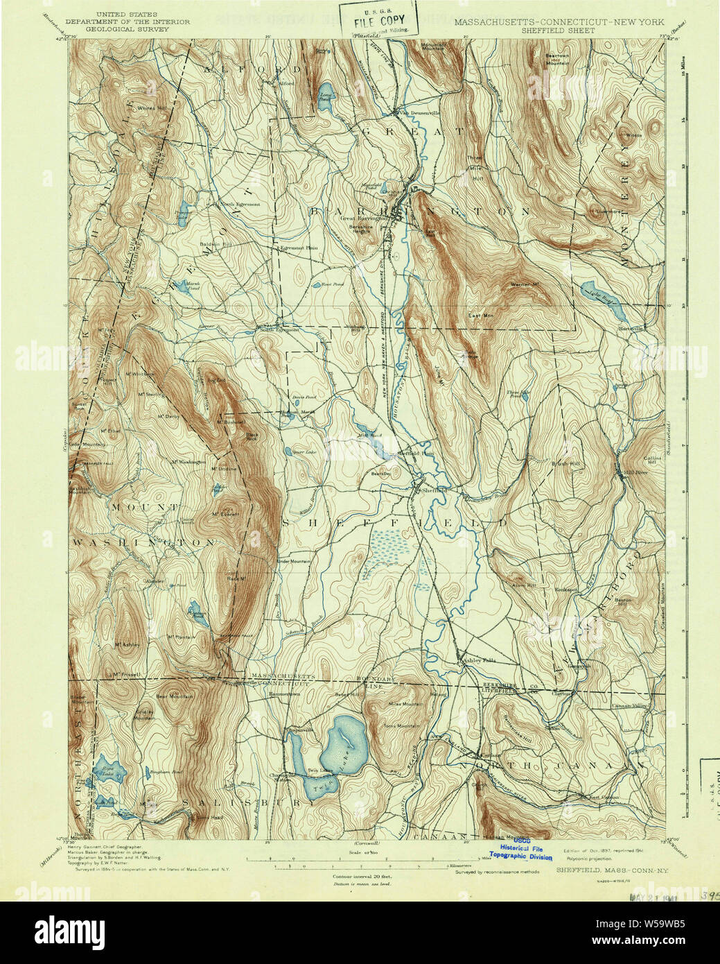 Massachusetts USGS Historical Topo Map MA Sheffield 353030 1897 62500 ...