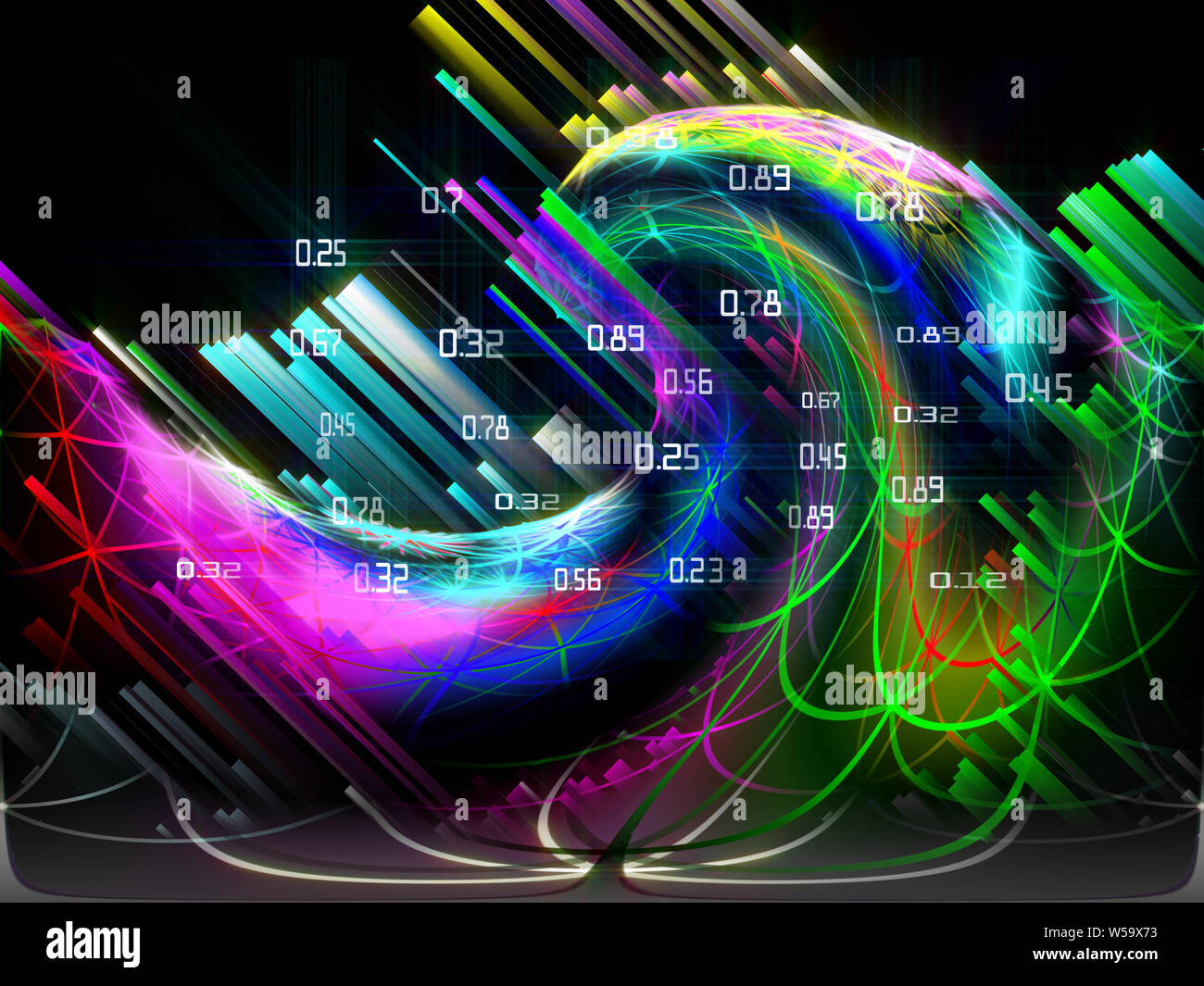 Abstract analysis color grid infographic with glow effect on dark ...