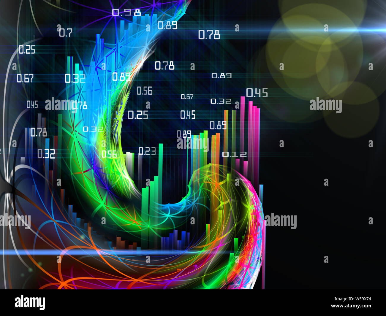 Abstract analysis color grid infographic with shines effect on dark ...