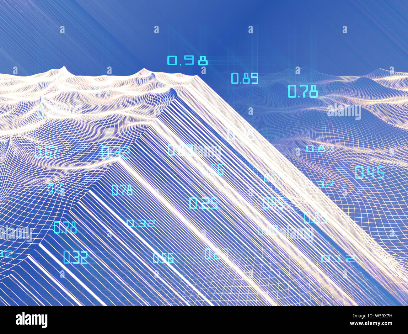 Abstract analysis infographic with wave grid glow on blue background ...