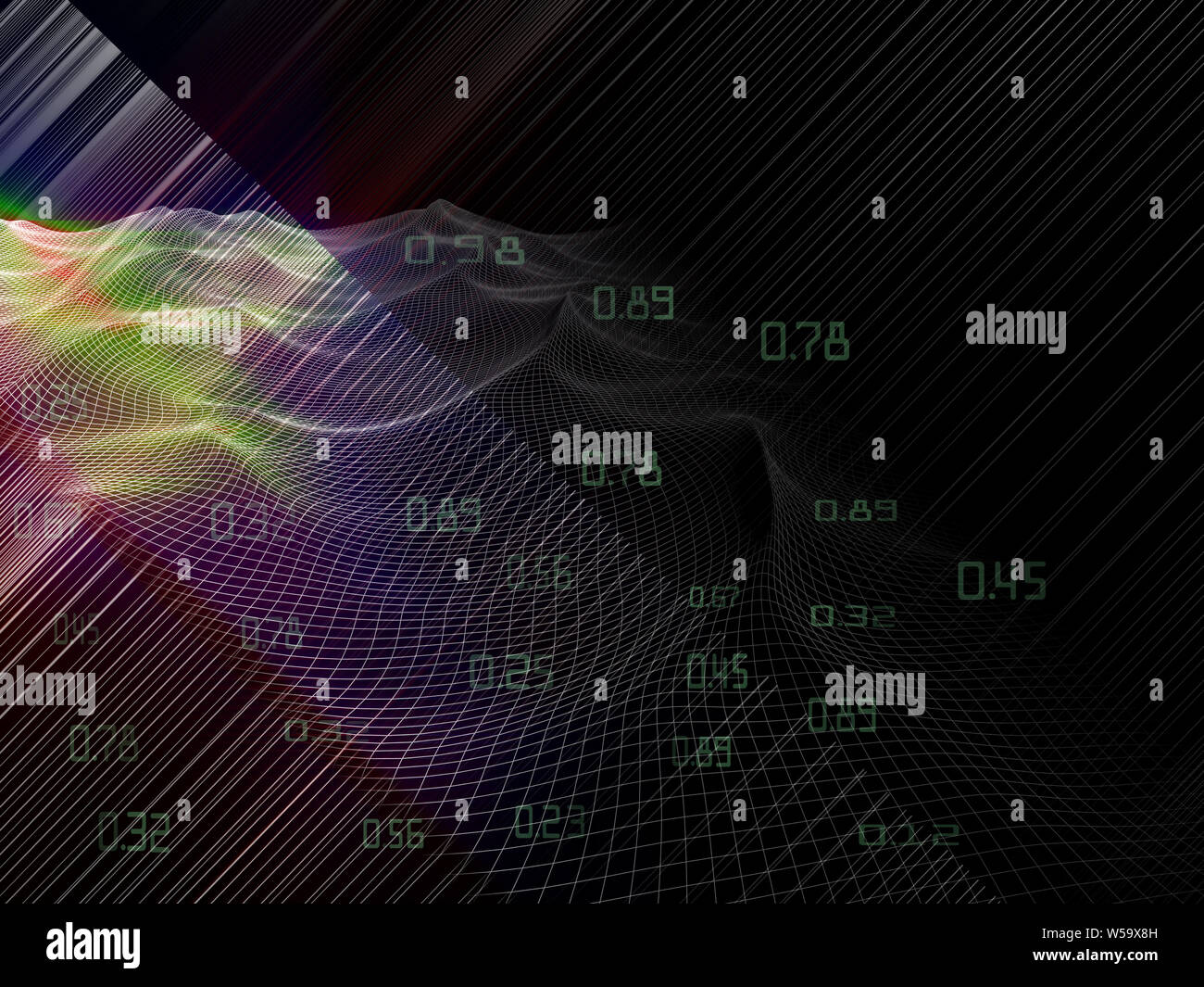 Abstract analysis infographic with wave grid glow on dark background ...