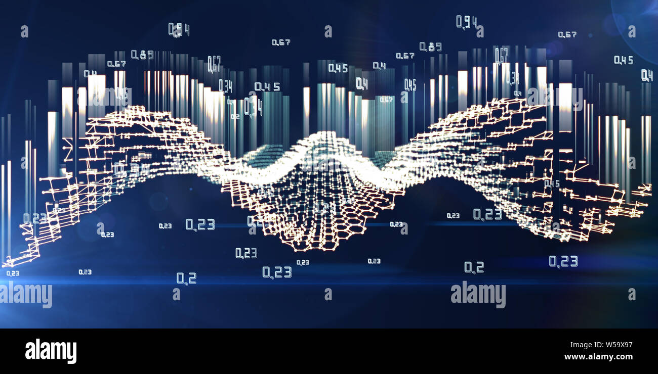 Abstract analysis infographic on shines blue background. Big data ...