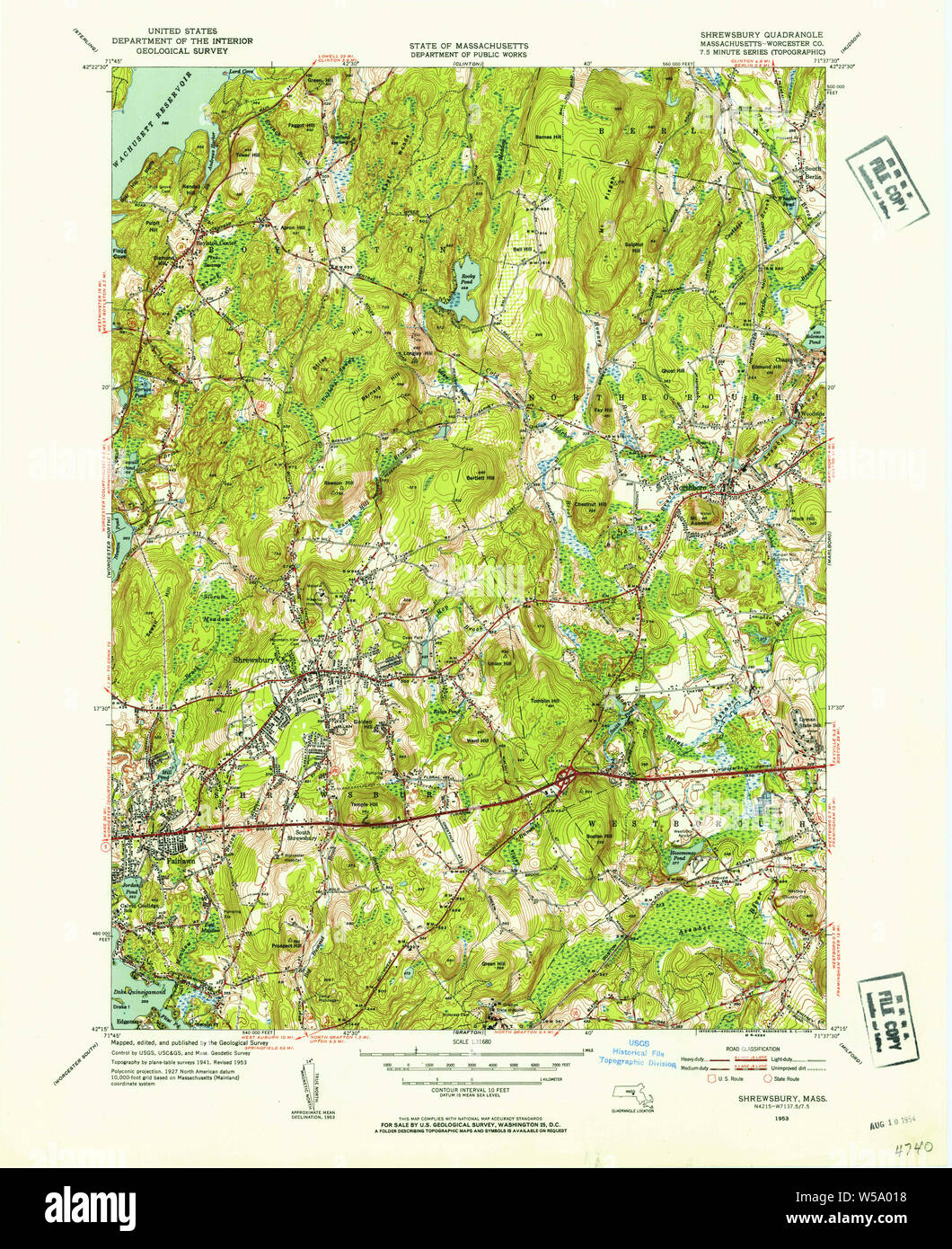 Massachusetts USGS Historical Topo Map MA Shrewsbury 352169 1953 31680 ...