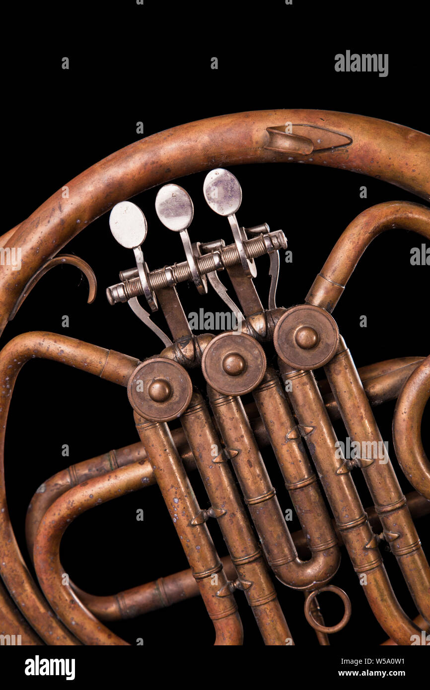 Vintage bronze pipes, valve, key mechanical elements french horn on ...