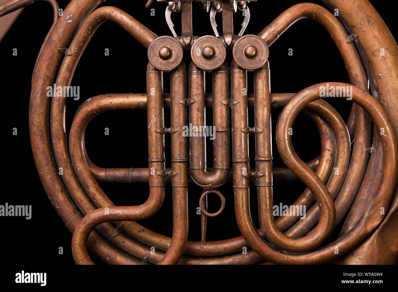 Vintage bronze pipes, valve, key mechanical elements french horn on ...