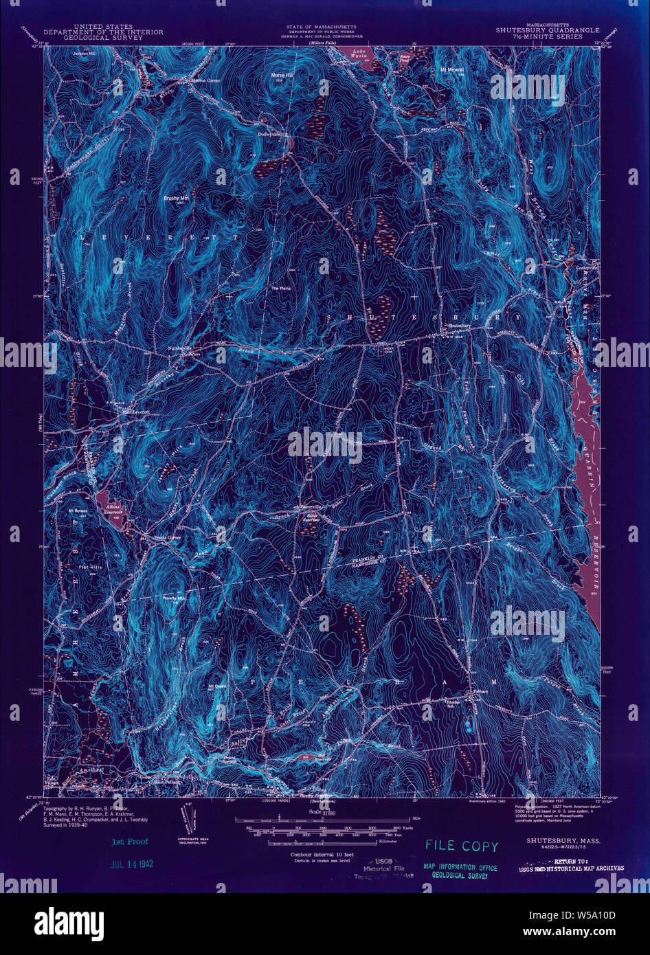 Massachusetts USGS Historical Topo Map MA Shutesbury 352171 1942 31680 ...