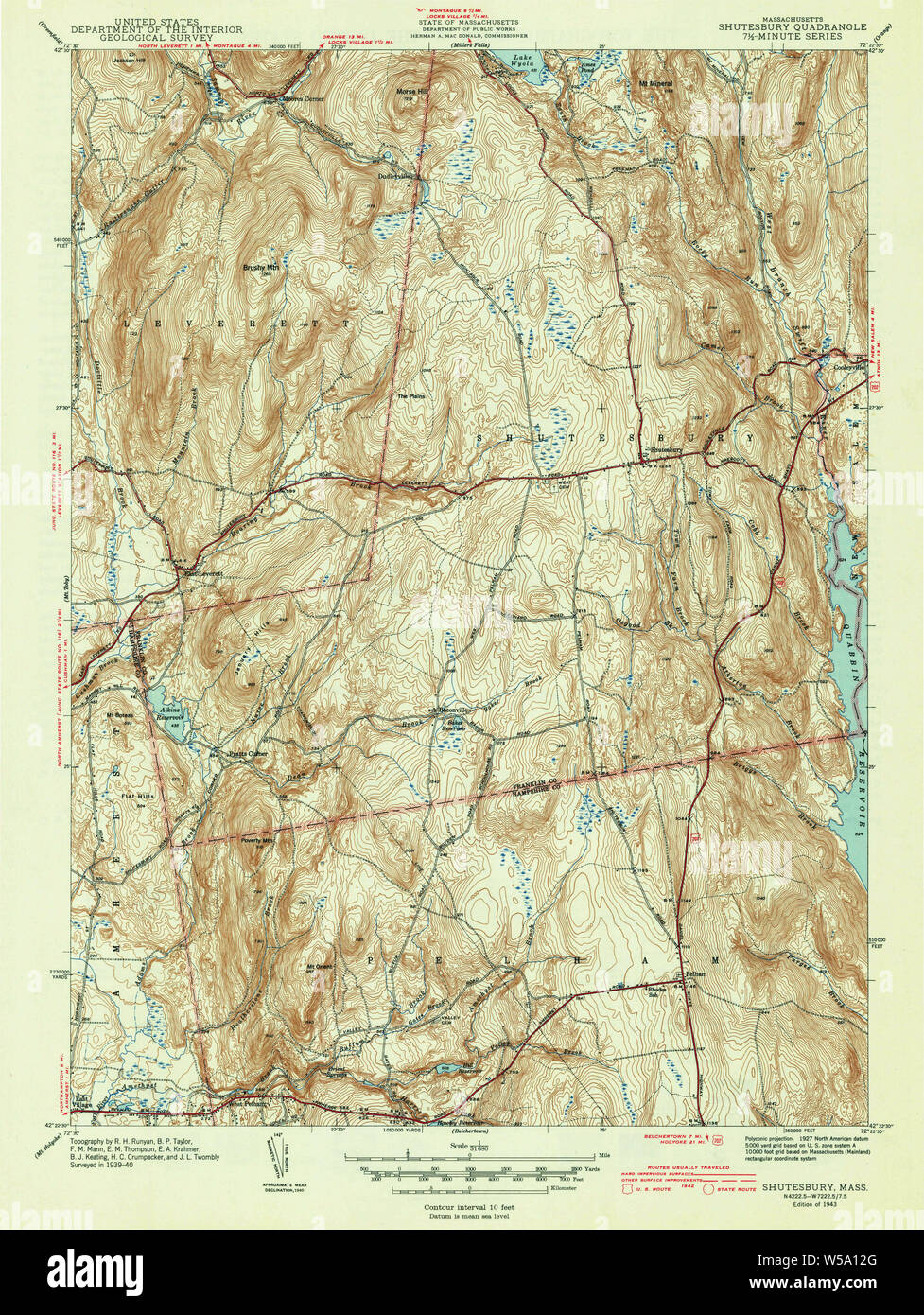 Massachusetts USGS Historical Topo Map MA Shutesbury 352173 1943 31680 ...