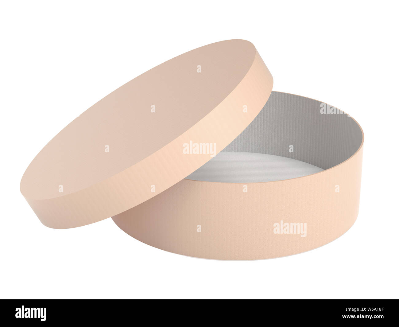 Round hat box. Open corrugated paper carton. 3d rendering illustration ...