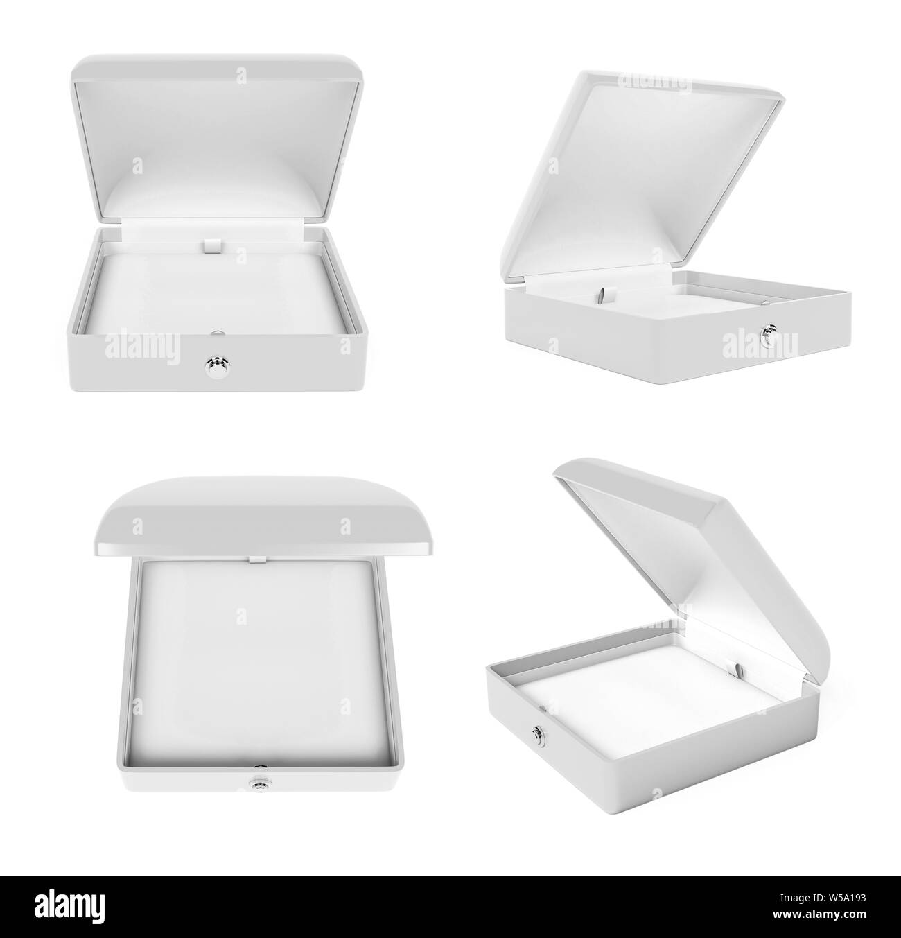 Jewelry box set. White open empty case for jewels. 3d rendering ...