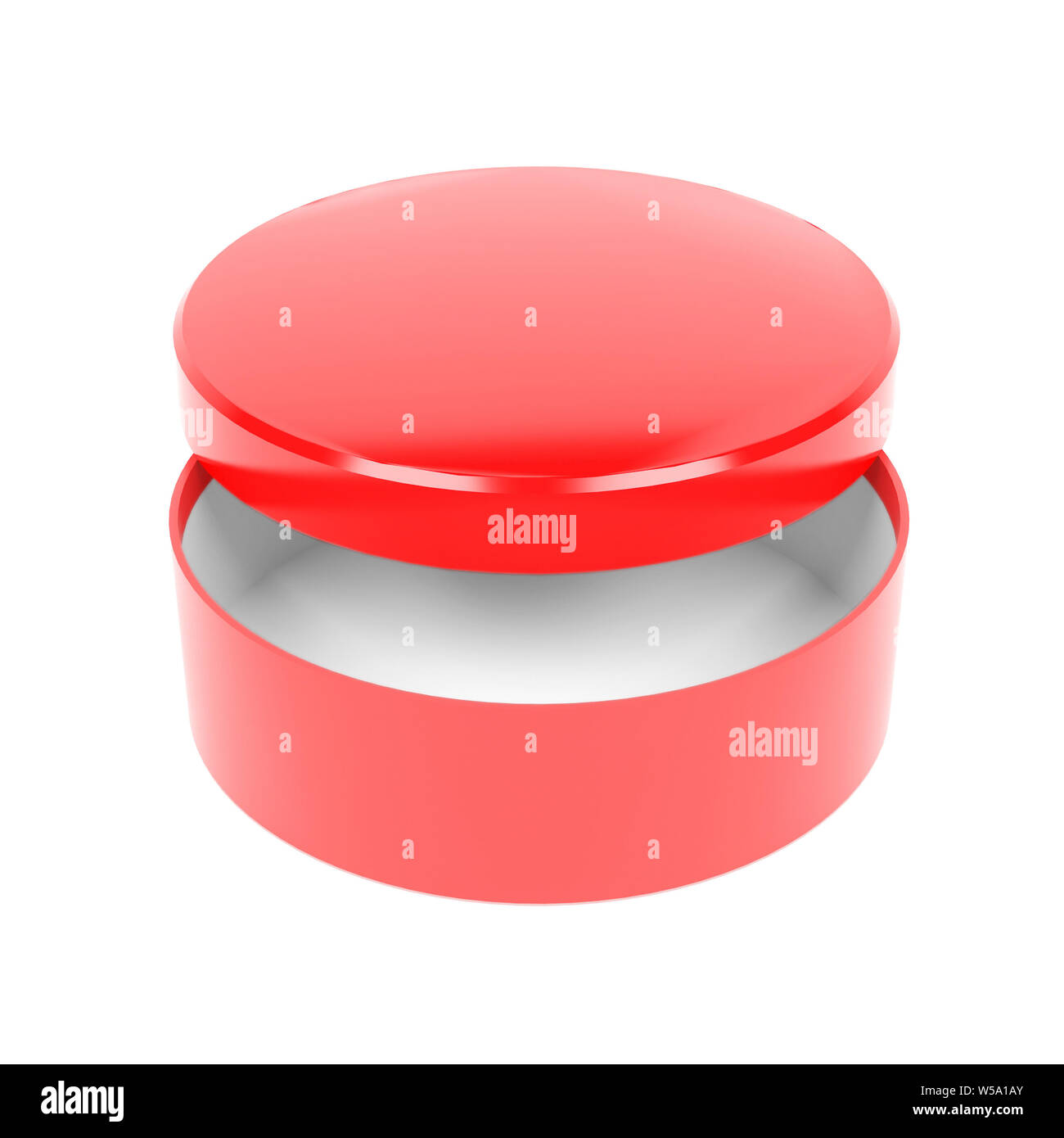Round box. Open red carton with lid. 3d rendering illustration isolated ...