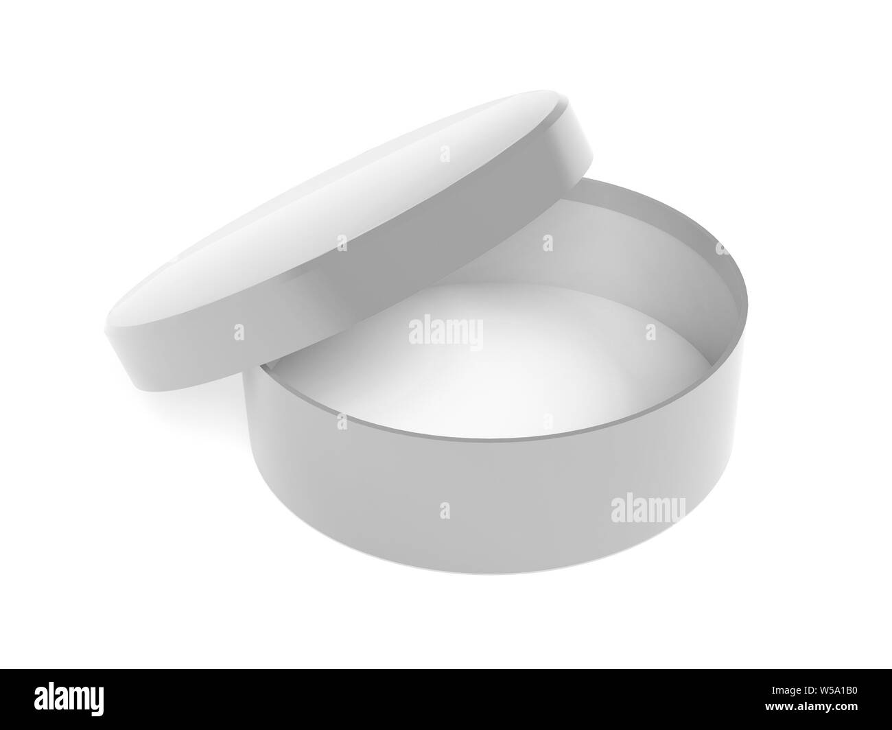 Round box. Open gray carton with lid. 3d rendering illustration ...