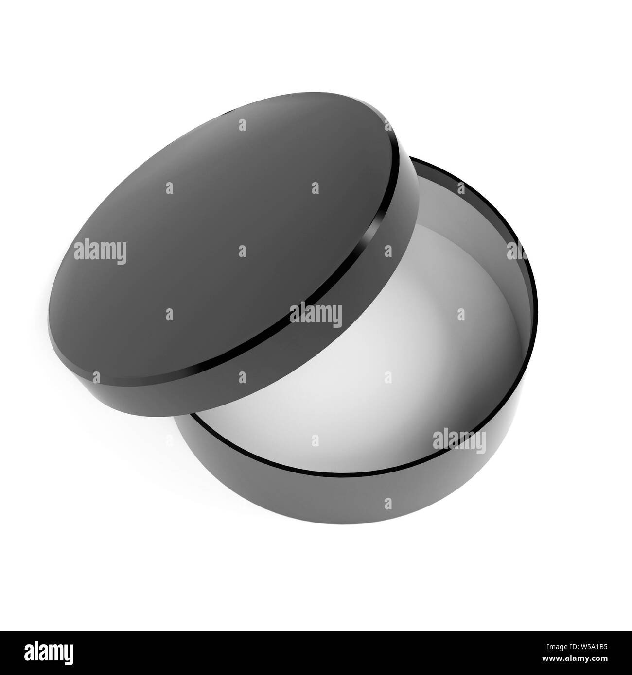 Round box. Open black carton with lid. 3d rendering illustration ...