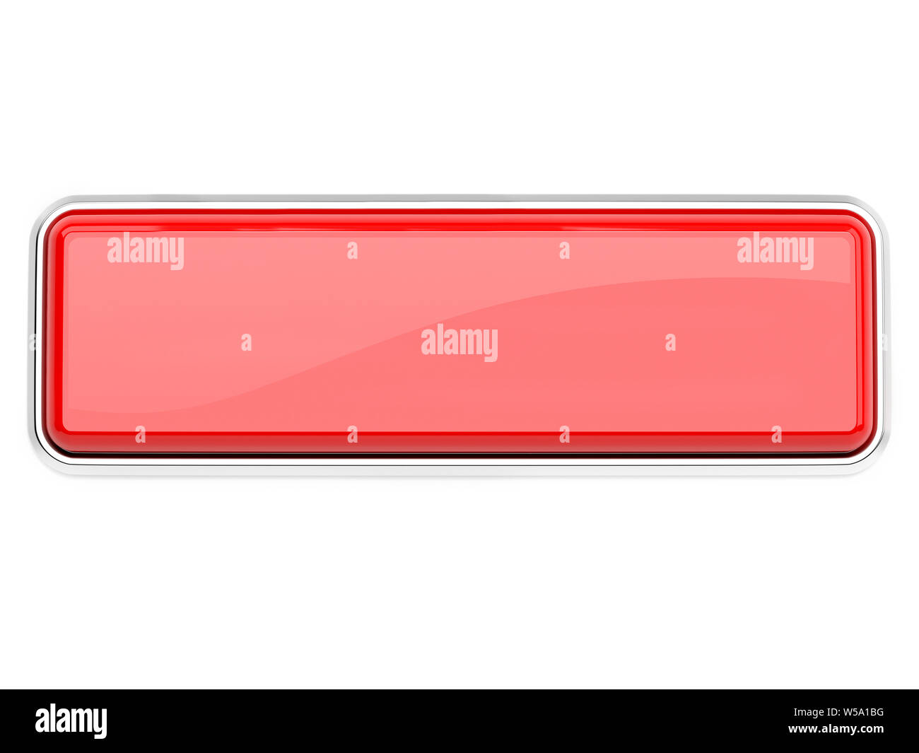 Red glass button. Square push button with metal frame. 3d rendering ...