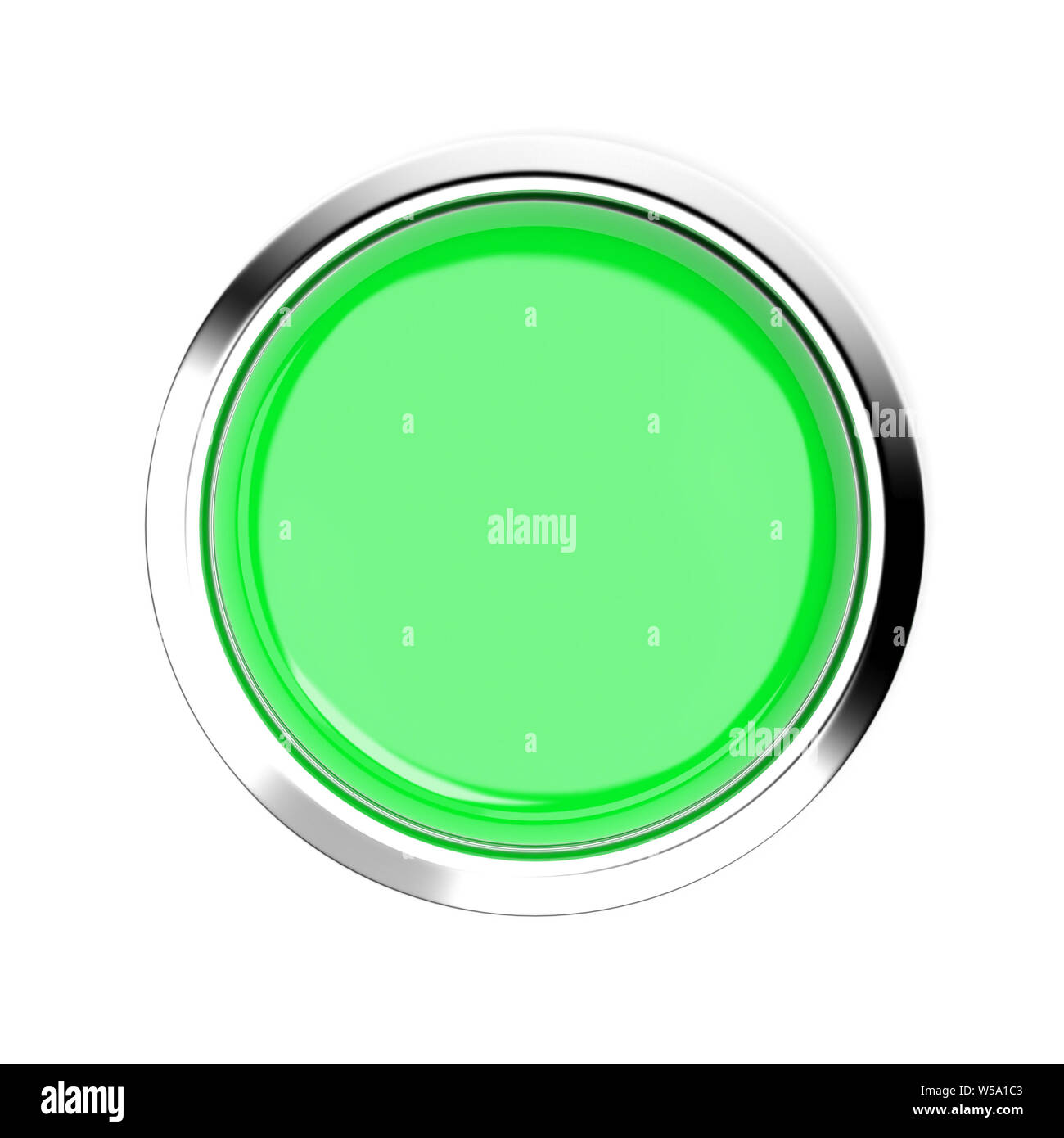 Green push button. Top view. 3d rendering illustration isolated on ...