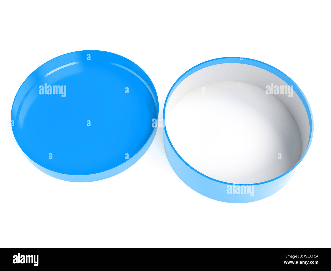 Round box. Open blue carton with lid. 3d rendering illustration ...