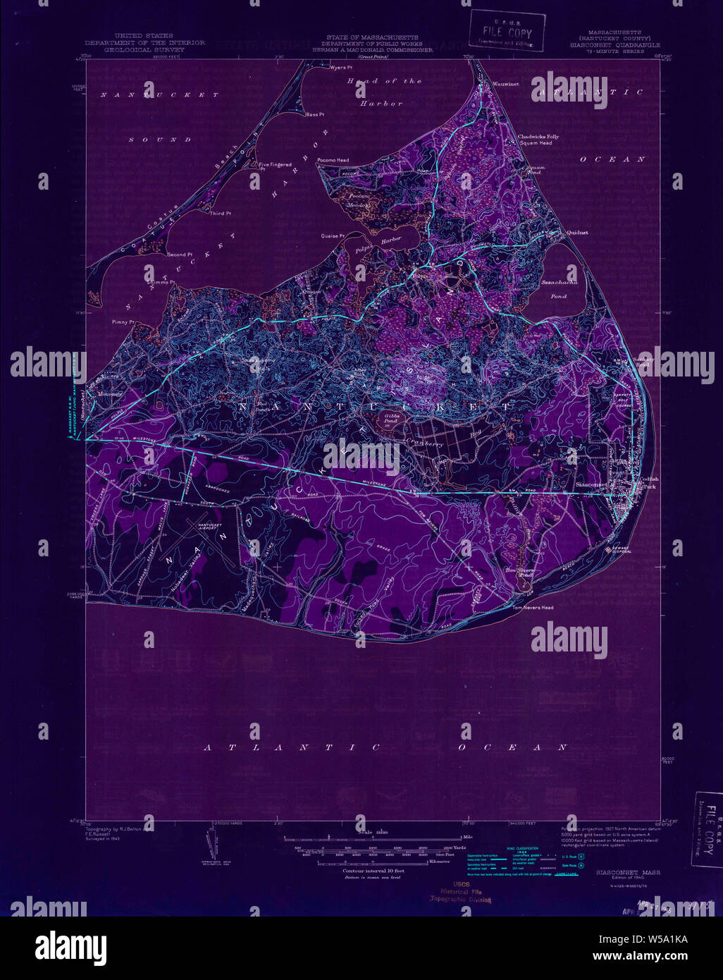 Massachusetts USGS Historical Topo Map MA Siasconset 352179 1945 31680 ...