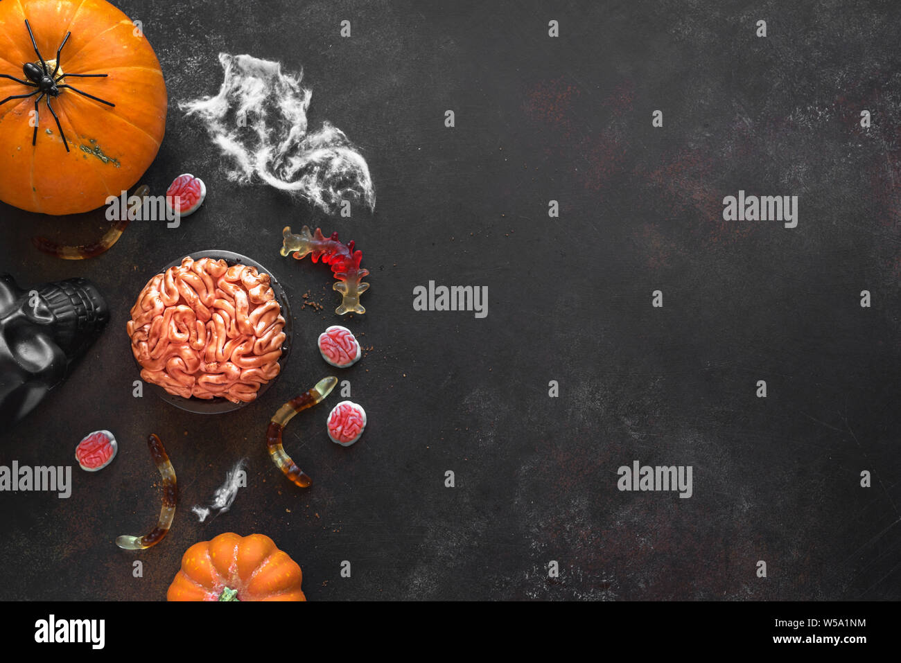 Halloween Brain mini cake, Pumpkins and Halloween Decor on dark ...