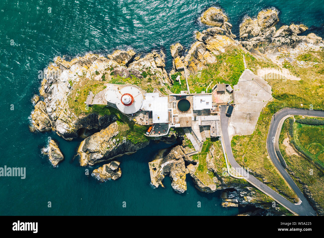 Aerial top view lighthouse on the coastline of Howth, Dublin Stock ...