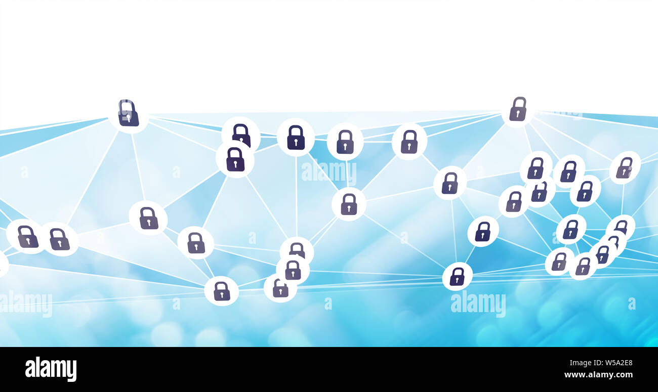 Connected triangle shape futuristic elements and locked padlocks Stock ...