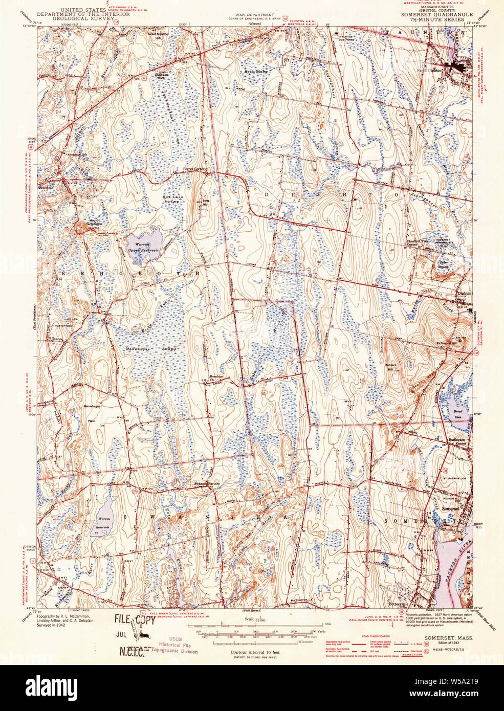 Massachusetts USGS Historical Topo Map MA Somerset 352187 1943 31680 ...