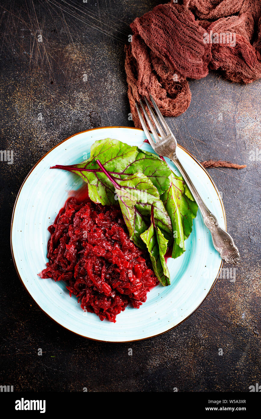 Healthy eating. Stewed beetroot caviar with spice, onions and garlic ...