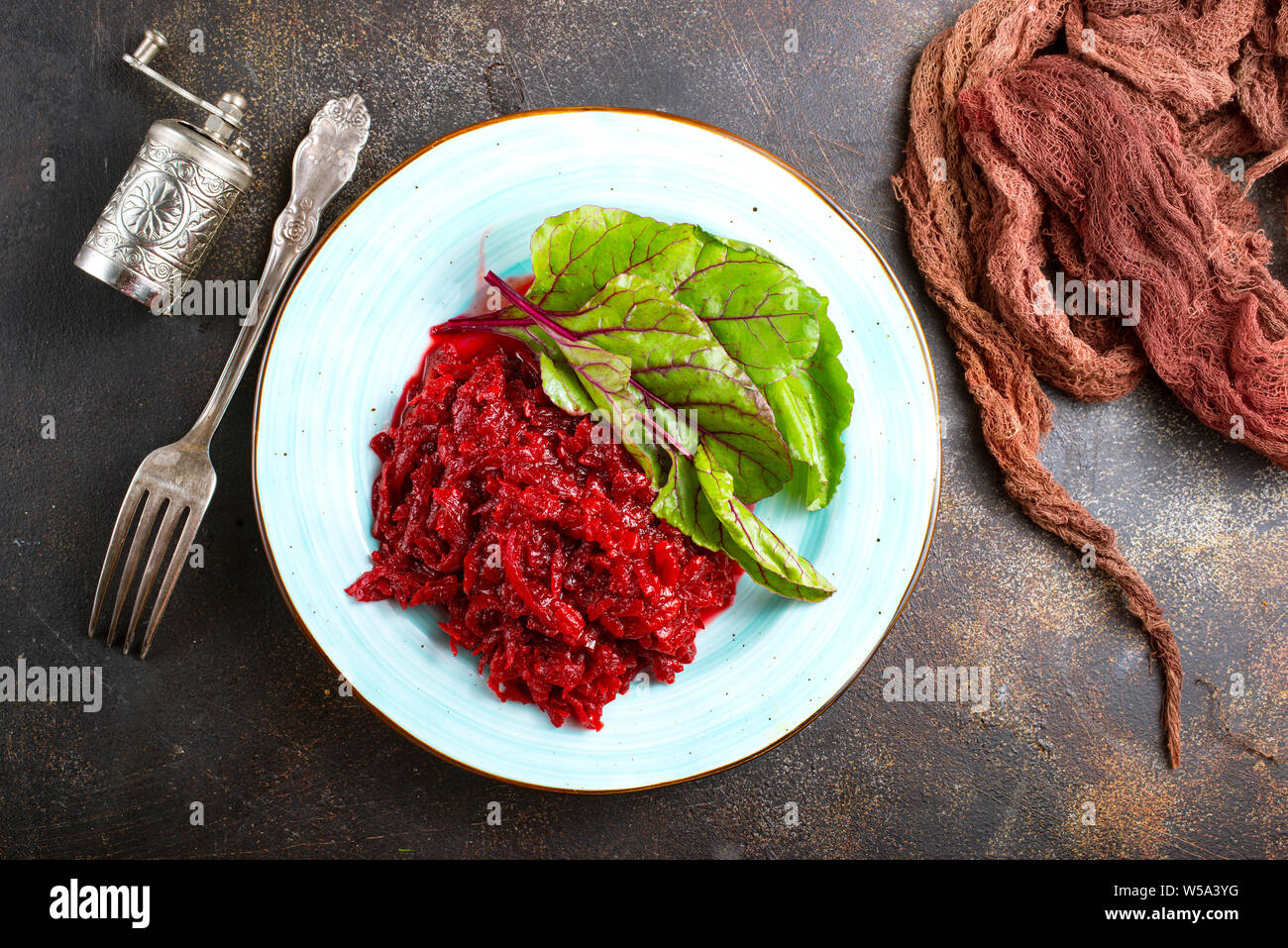 Healthy eating. Stewed beetroot caviar with spice, onions and garlic ...