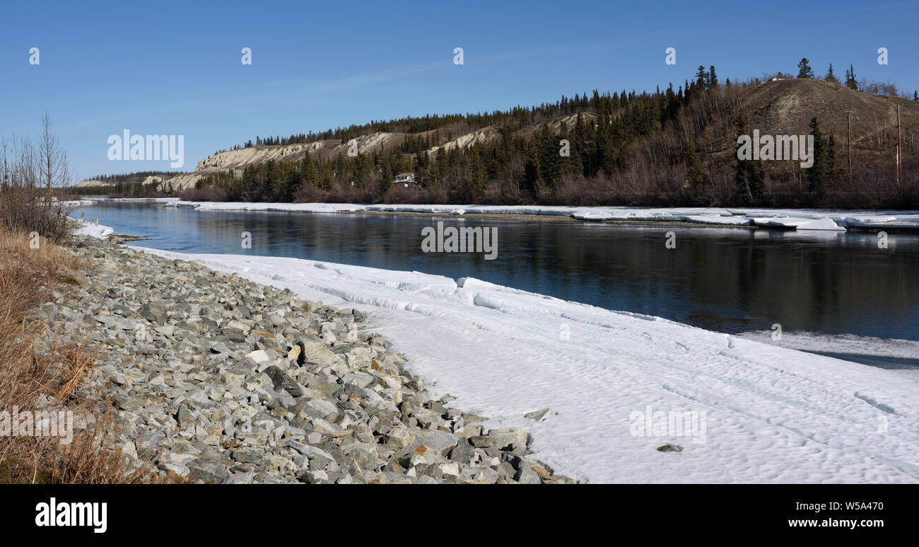 Melting ice in the Yukon River, Whitehorse, Yukon, Canada Stock Photo ...