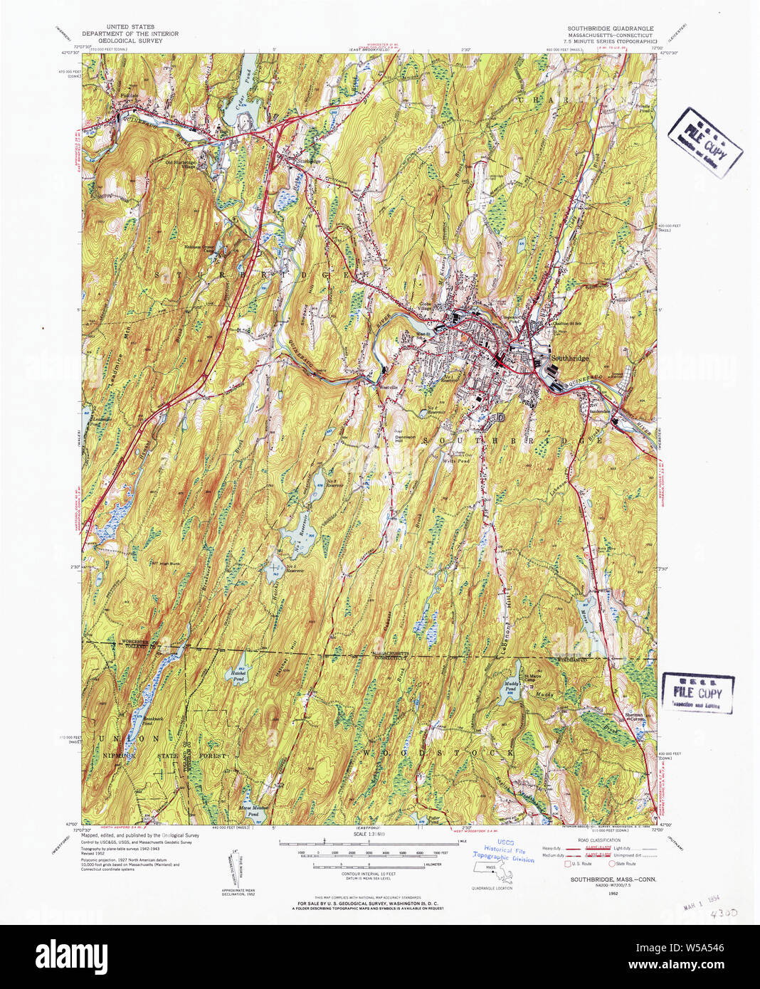 Massachusetts USGS Historical Topo Map MA Southbridge 352200 1952 31680 ...